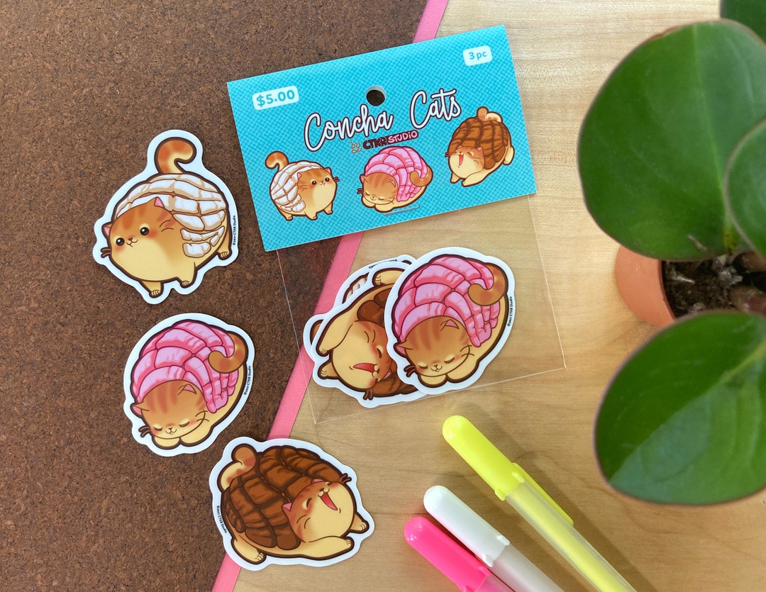 PK016 Concha Cats 3pc Sticker Pack / Mexican Bread / Pan Dulce / 3 ...