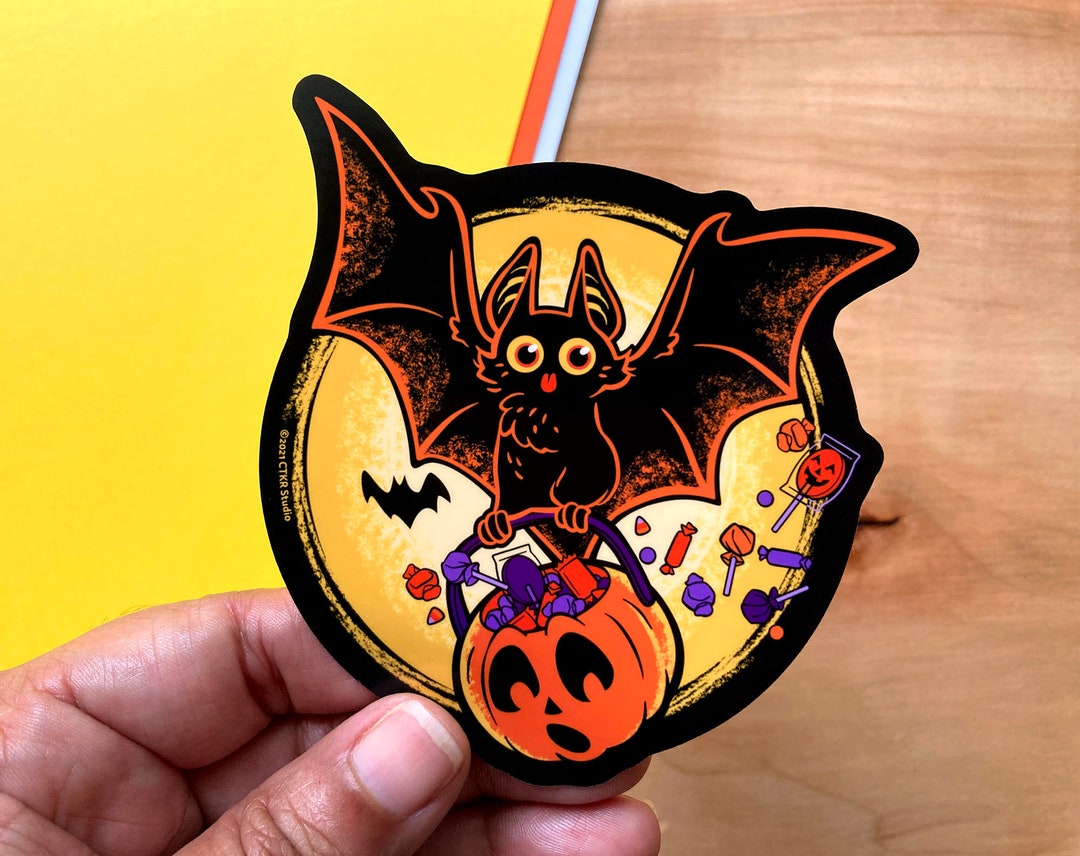 VS036 Retro Cute Halloween Bat Sticker / Kawaii Vintage Style Halloween ...
