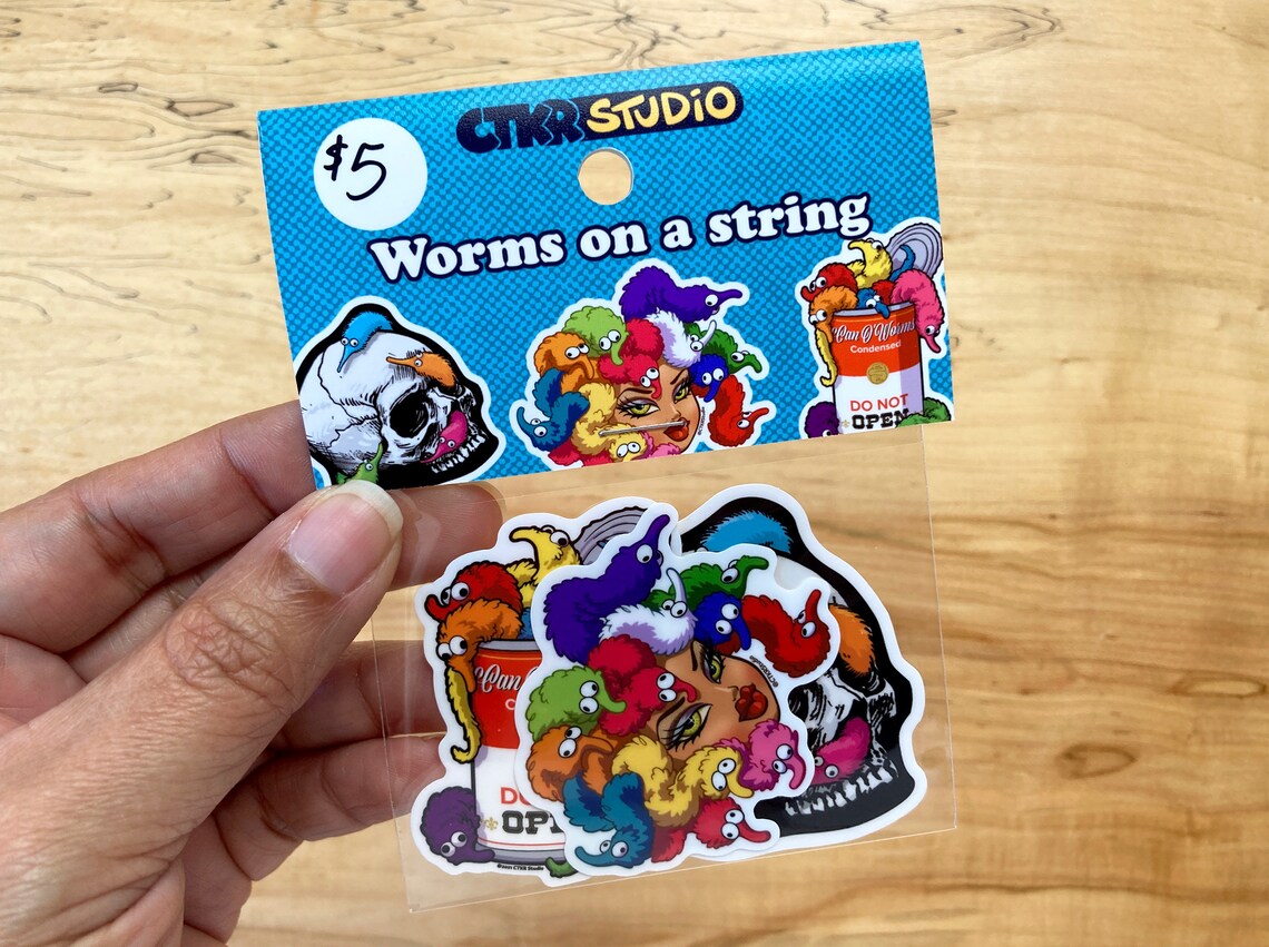 PK021 Worm on a String 3pc Sticker Pack / Stringworm / - Etsy