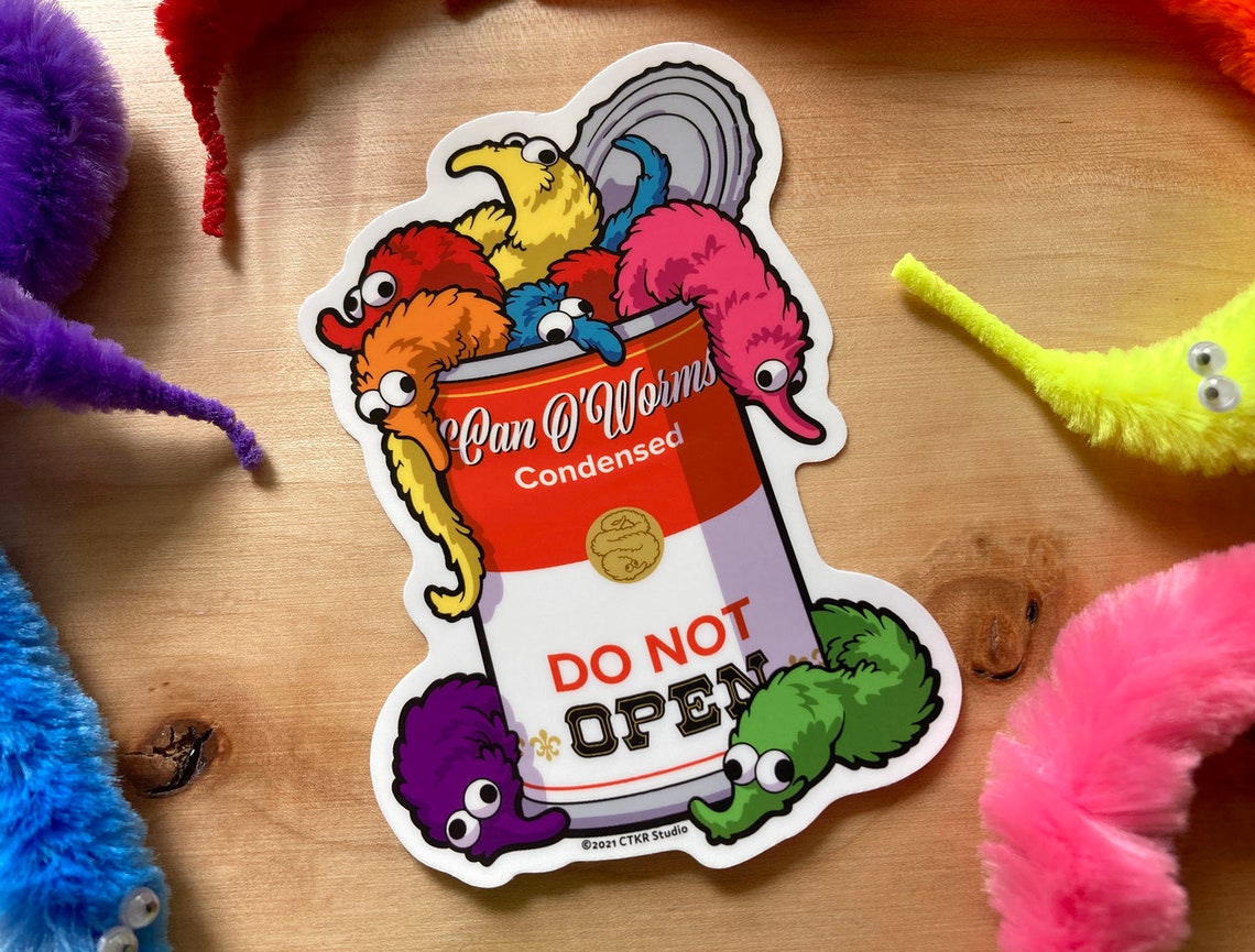 VS030 / Worm on a String Can of Worms Sticker / Funny Squirmy - Etsy