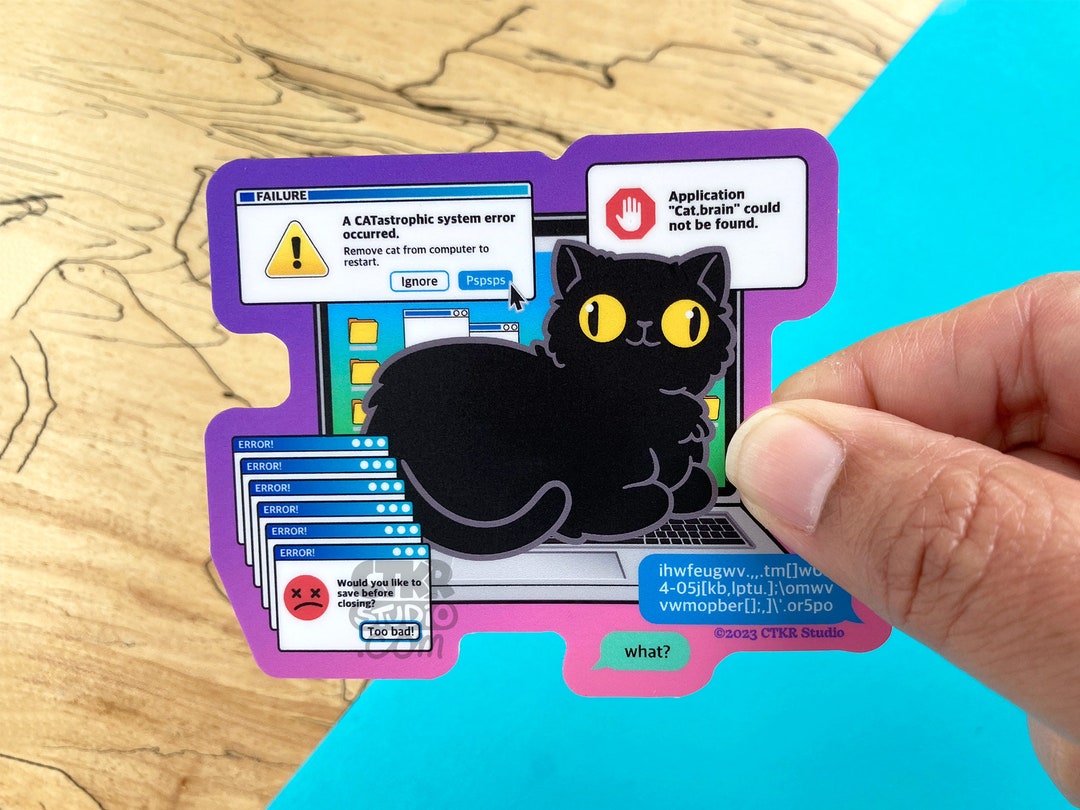 VS146B Laptop Cat Error Vinyl Sticker / Vaporwave Glitchcore Aesthetic ...