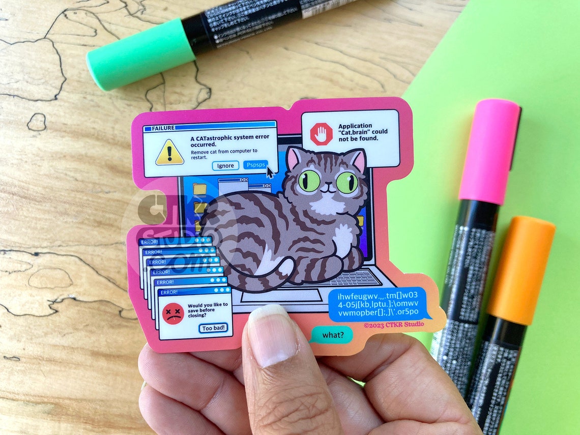 VS146B Laptop Cat Error Vinyl Sticker / Vaporwave Glitchcore Aesthetic ...