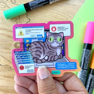 VS146B Laptop Cat Error Vinyl Sticker / Vaporwave Glitchcore Aesthetic ...