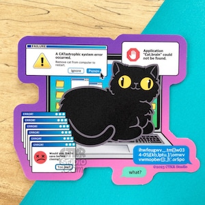 VS146B Laptop Cat Error Vinyl Sticker / Vaporwave Glitchcore Aesthetic ...