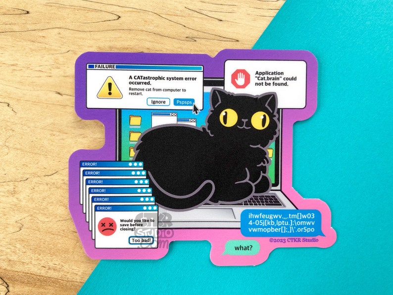 VS146B Laptop Cat Error Vinyl Sticker / Vaporwave Glitchcore Aesthetic ...