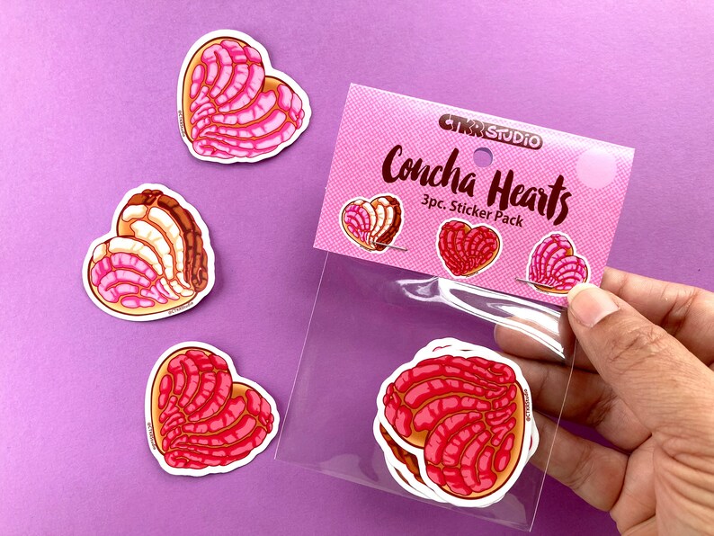 PK030 Concha Hearts 3pc Sticker Pack / Mexican Bread / Pan Dulce / 3 ...