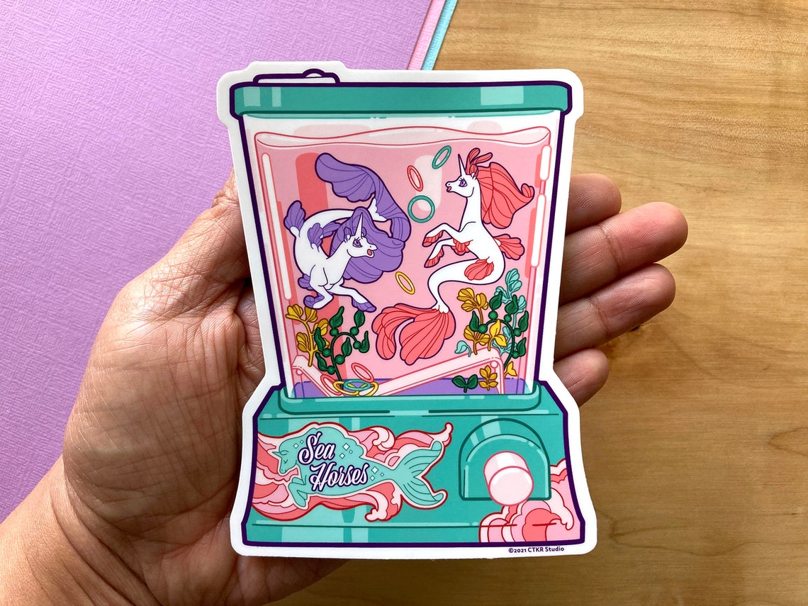 VS029 Mermaid Unicorns Water Toy Art Sticker / Unicorn Seahorse Sticker ...