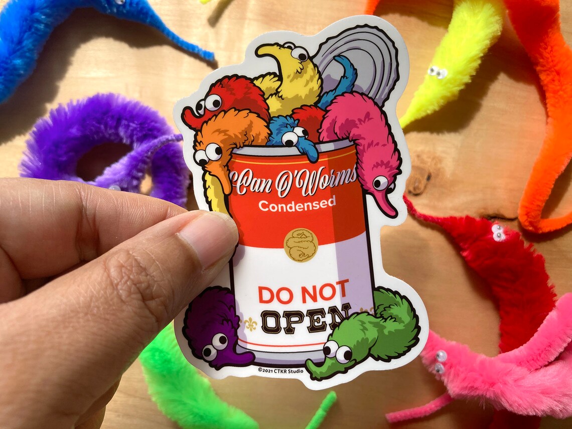 VS030 / Worm on a String Can of Worms Sticker / Funny Squirmy - Etsy