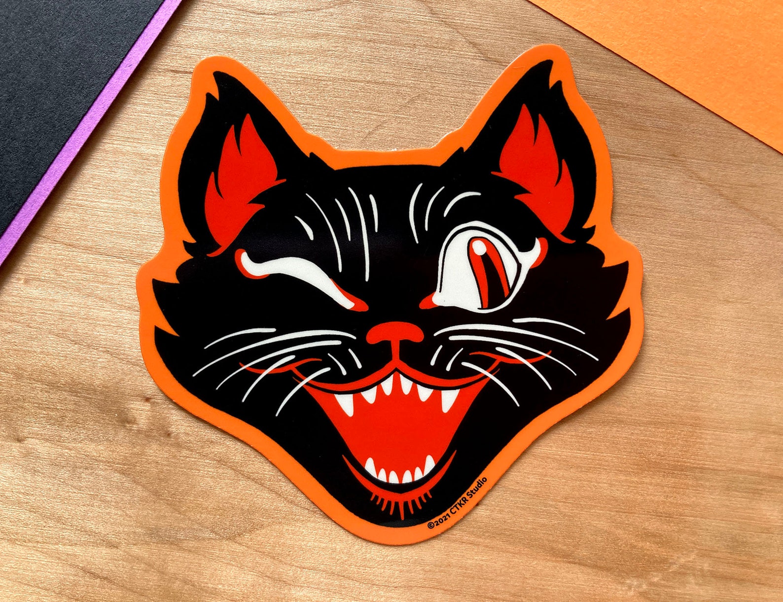 VS031 Halloween Retro Black Cat Face Stickers / Vintage Spooky - Etsy