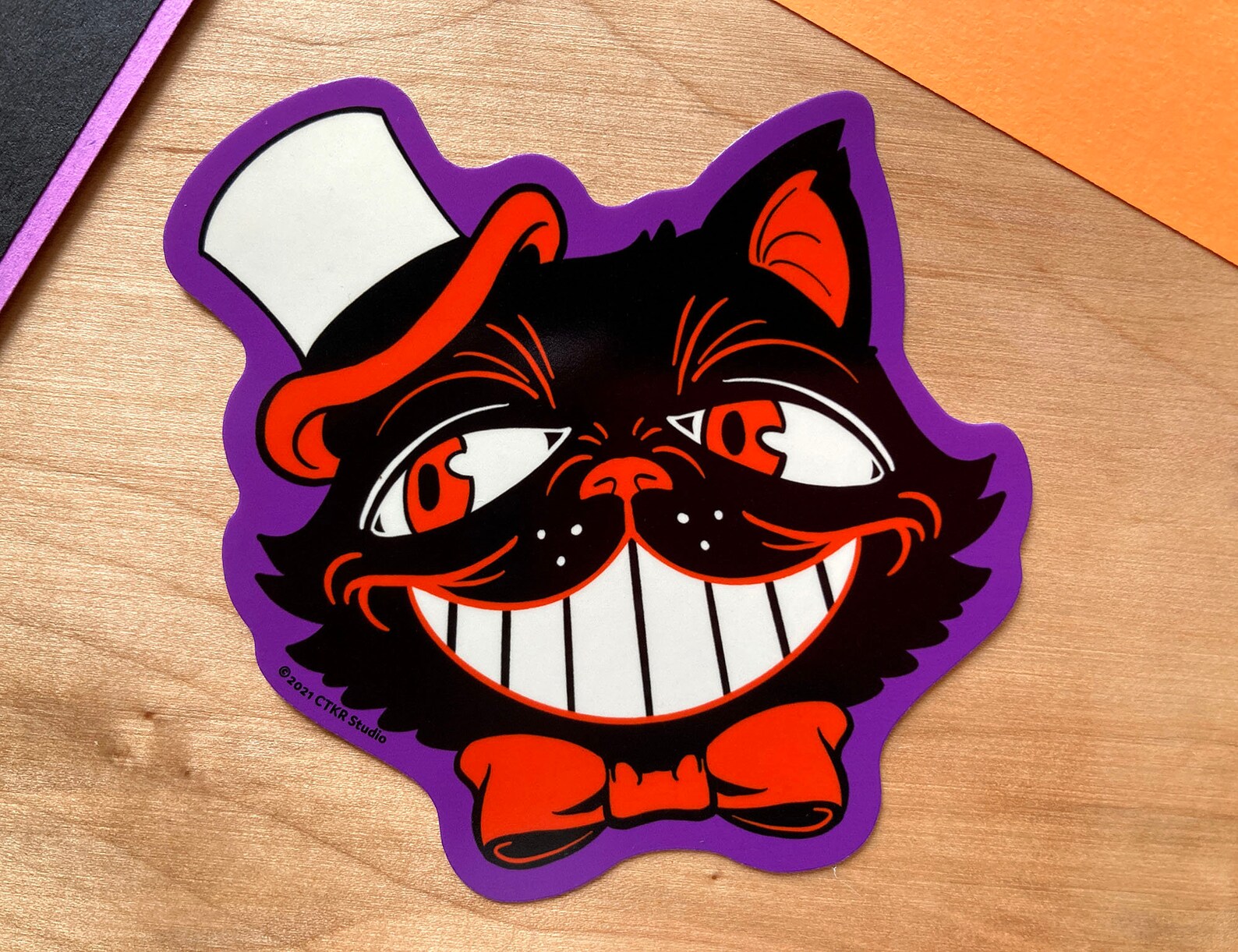 VS031 Halloween Retro Black Cat Face Stickers / Vintage Spooky - Etsy