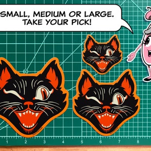 VS031 Halloween Retro Black Cat Face Stickers / Vintage Spooky Kitsch ...