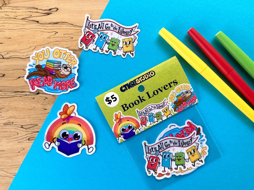 PK015 Book Lover 3pc Sticker Pack / Cute Bookworm Stickers / Librarian ...