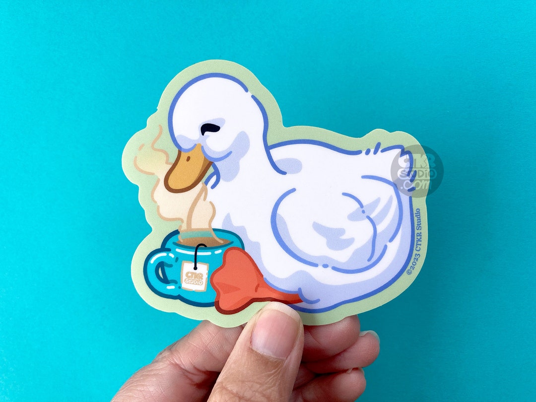 VS144 Cozy Tea Duck Vinyl Sticker / Relaxing Warm Tea / Cozycore White ...