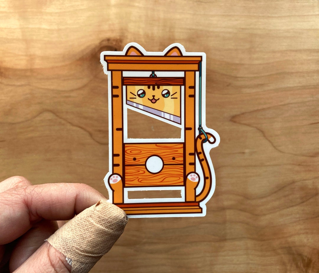 VS008 Kawaii Guillotine Cat Sticker / Cute Guillotine Kitty Decal / Leftist Slap Sticker / Eat ...