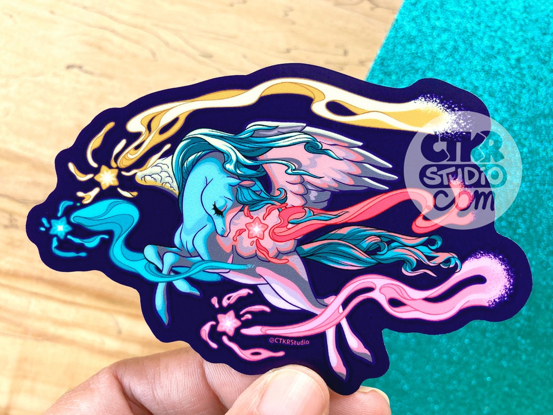 VS072 Star Fall Pegasus Vinyl Sticker / Cute Winged Horse Flying With ...