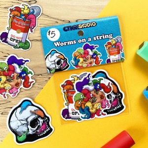 PK021 Worm on a String 3pc Sticker Pack / Stringworm / Squirmles / UV ...