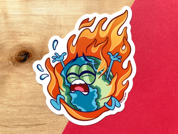 VS090 Earth on Fire Vinyl Sticker / Climate Change is Real / - Etsy