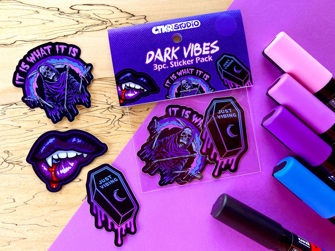PK033 Dark Vibes 3pc Sticker Pack /pastel Goth Reaper / Vampire Lips ...