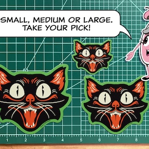 VS031 Halloween Retro Black Cat Face Stickers / Vintage Spooky Kitsch ...