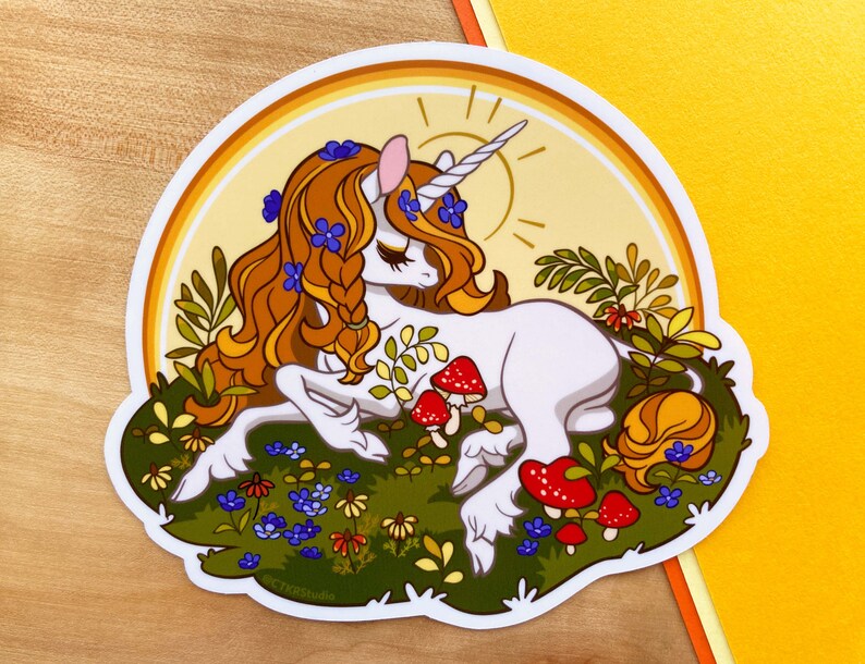 VS073 Cottagecore Unicorn Vinyl Sticker / 70s Aesthetic - Etsy