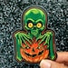 VS165 Spooky Green Skeleton With Pumpkin Vinyl Sticker / Retro ...
