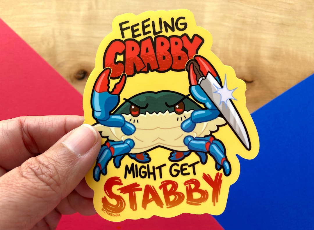 VS084 Stabby Crabby Waterproof Vinyl Sticker / Kawaii Crab With a Knife ...