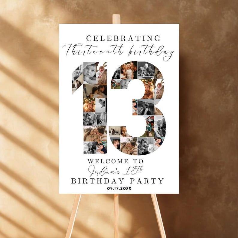 13th Birthday Photo Collage Welcome Sign | Customizable Canva Template ...