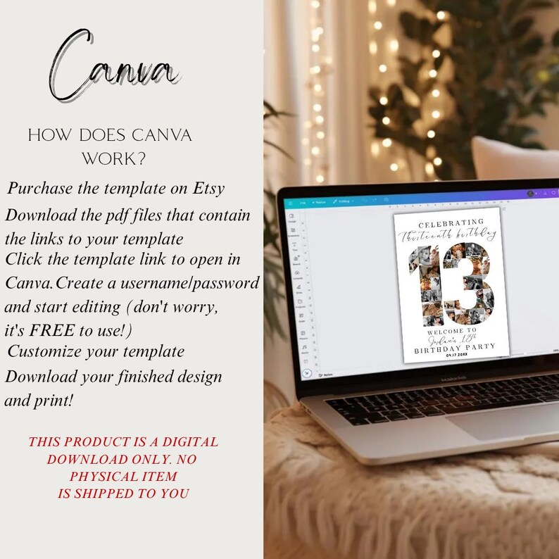 13th Birthday Photo Collage Welcome Sign | Customizable Canva Template ...