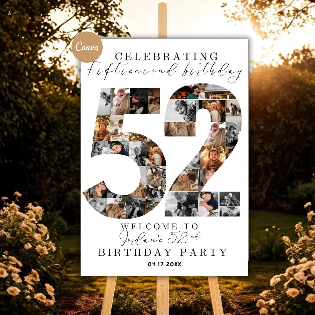 52nd Birthday Photo Collage Welcome Sign | Customizable Canva Template ...