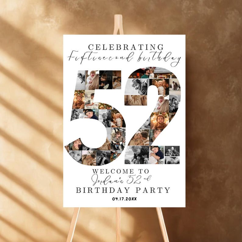 52nd Birthday Photo Collage Welcome Sign | Customizable Canva Template ...