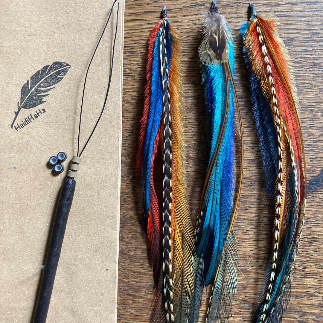 Feather Hair Extensions DIY Kit, Set of 3 Bonded Feather Extensions ...