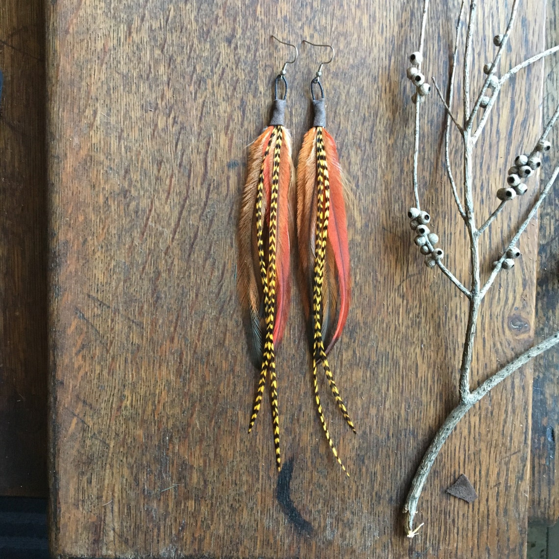 Long Feather Earrings | Real Feather Earrings | Gold Earrings, Boho ...