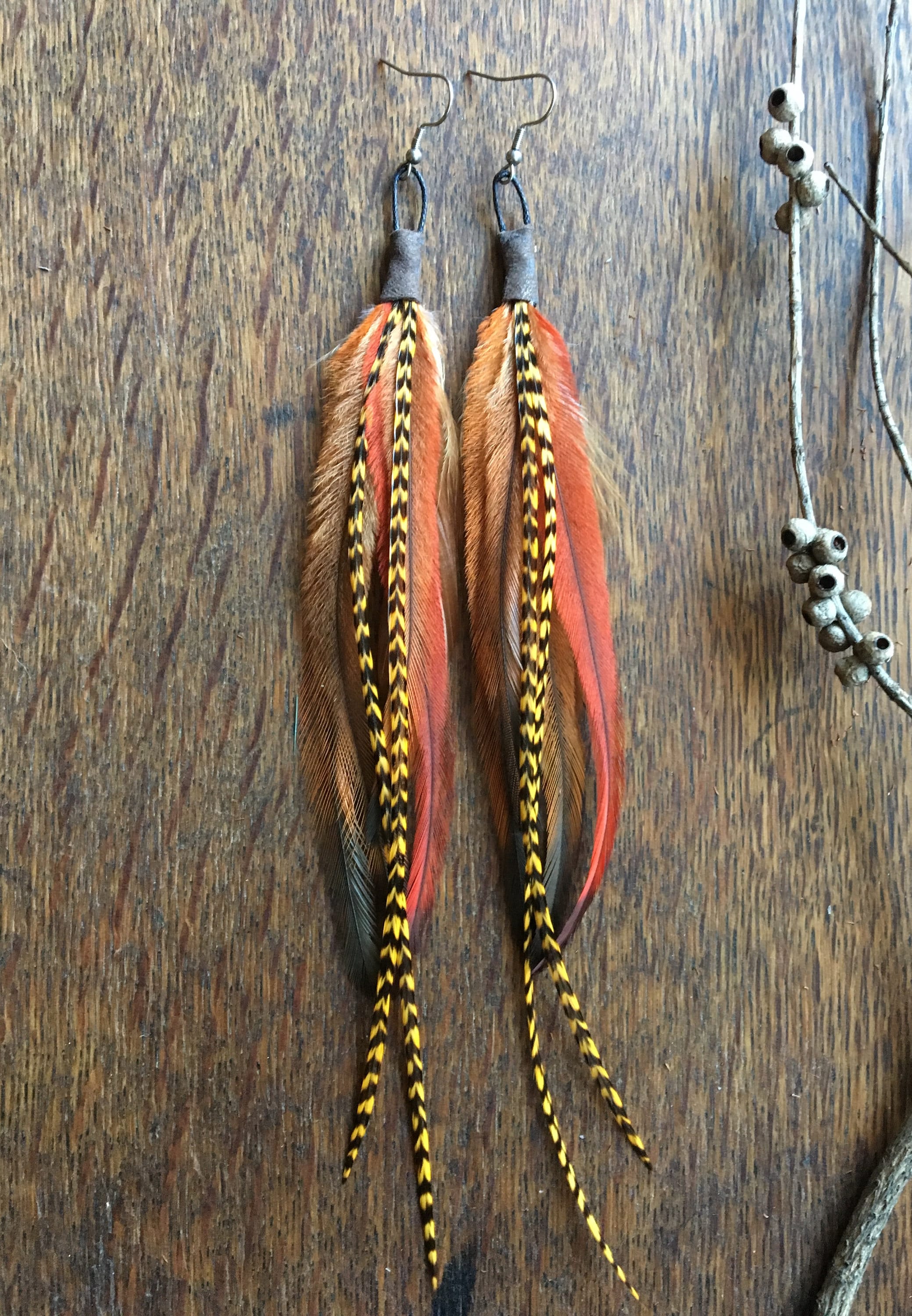 Long Feather Earrings | Real Feather Earrings | Gold Earrings, Boho ...