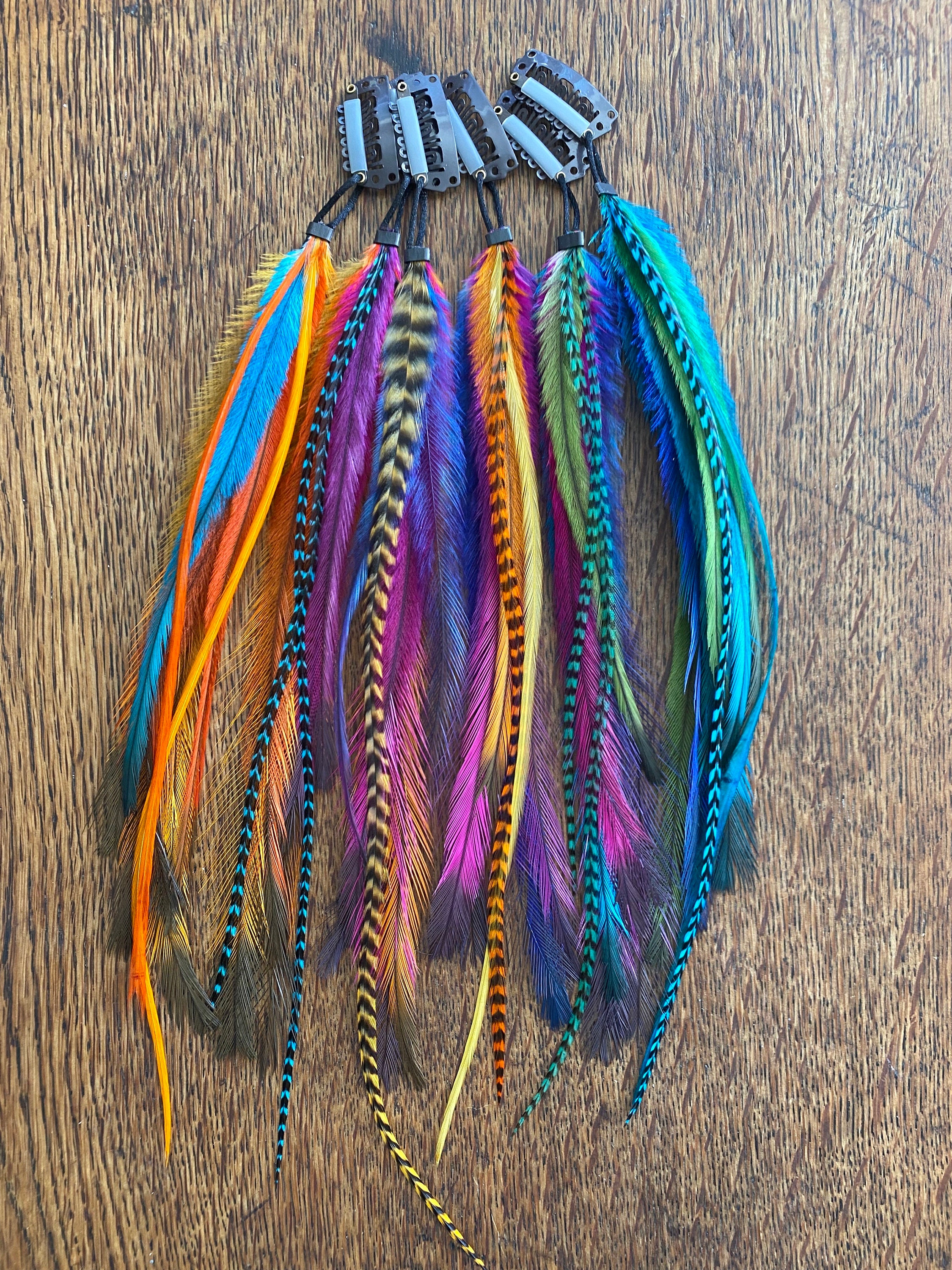 Boho Feather Hair Extension Clip: Emu & Rooster Feathers - Etsy