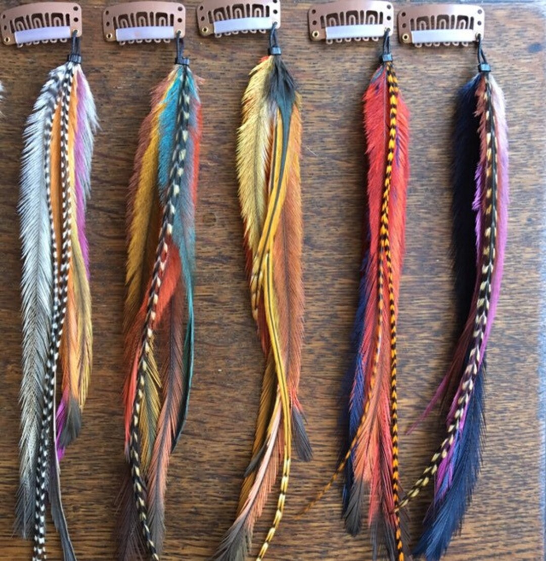 Long Hair Feather Clip in Extensions Feather Hair Extensions, Feather ...