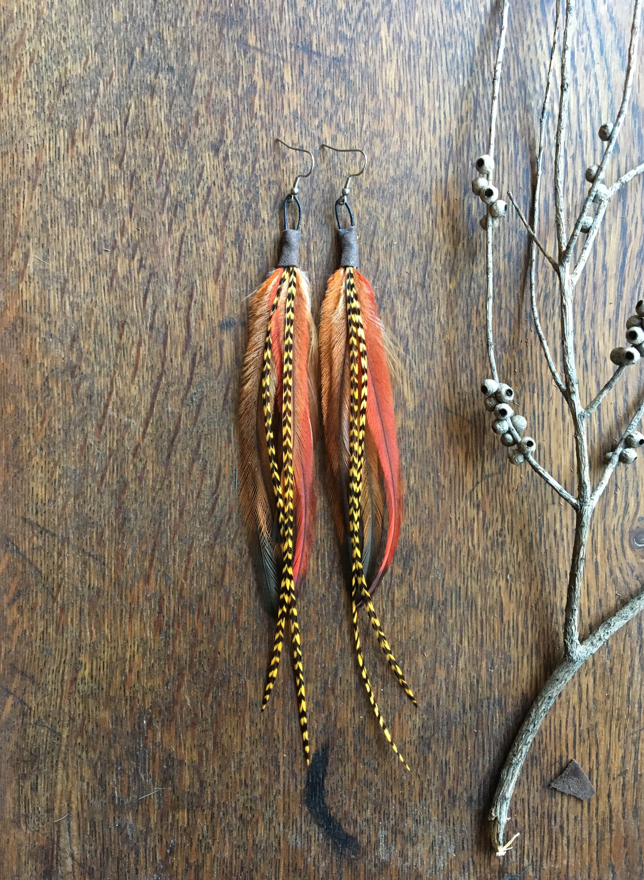 Long Feather Earrings | Real Feather Earrings | Gold Earrings, Boho ...