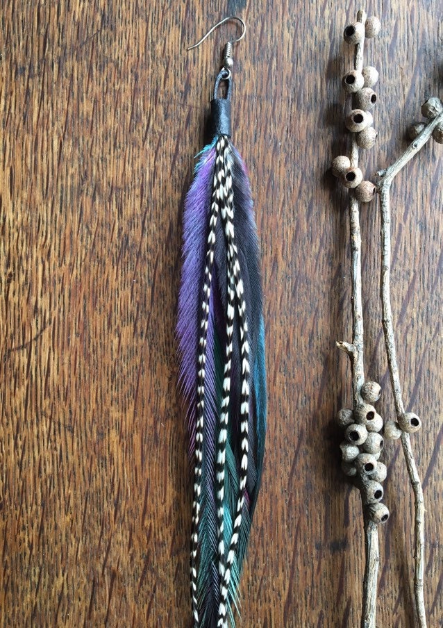 Long Feather Earring Single Feather Earring Boho Earrings | Etsy