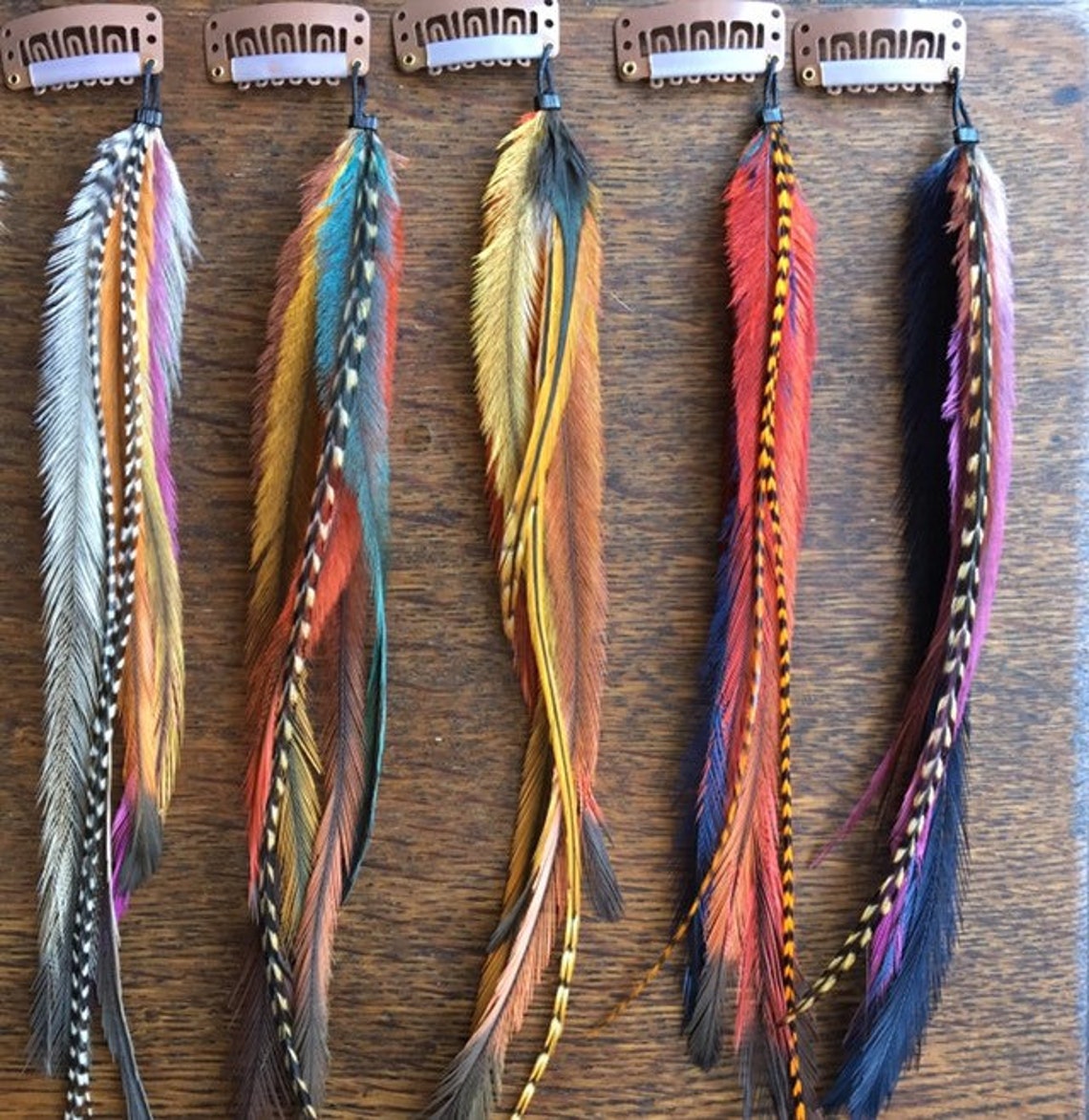 SET OF 4 Long Feather Hair Extension Clips Hair Feathers | Etsy