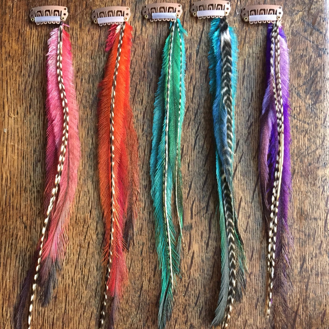 Long Feather Hair Extension Clips, Hair Feathers, Feather Hair Clip ...