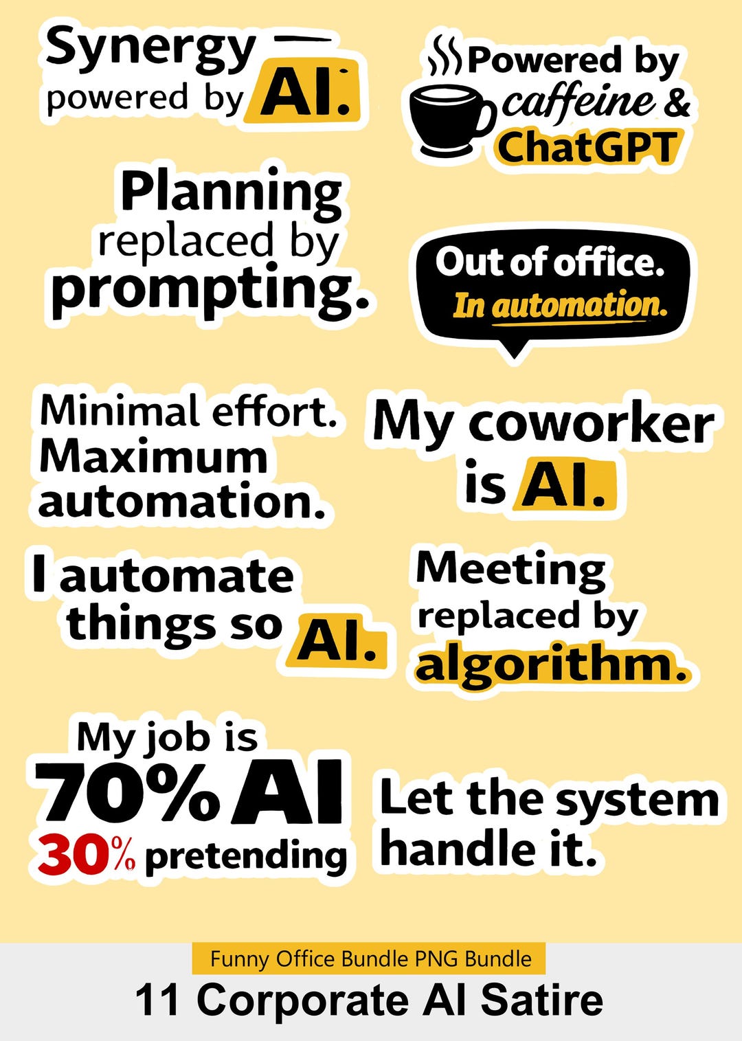 Corporate AI Humor PNG Bundle | Funny Office Satire Stickers ...