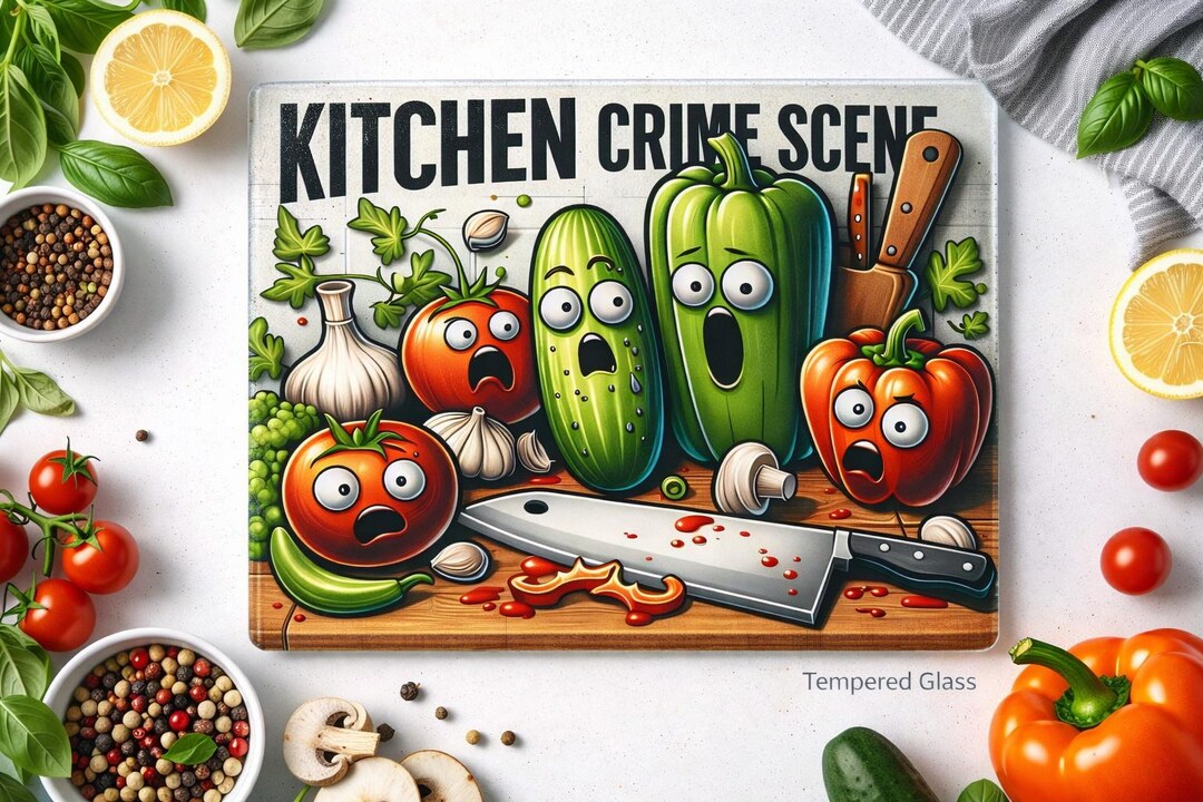 Kitchen Crime Scene Tempered Glass Cutting Board – Funny Kitchen Decor ...