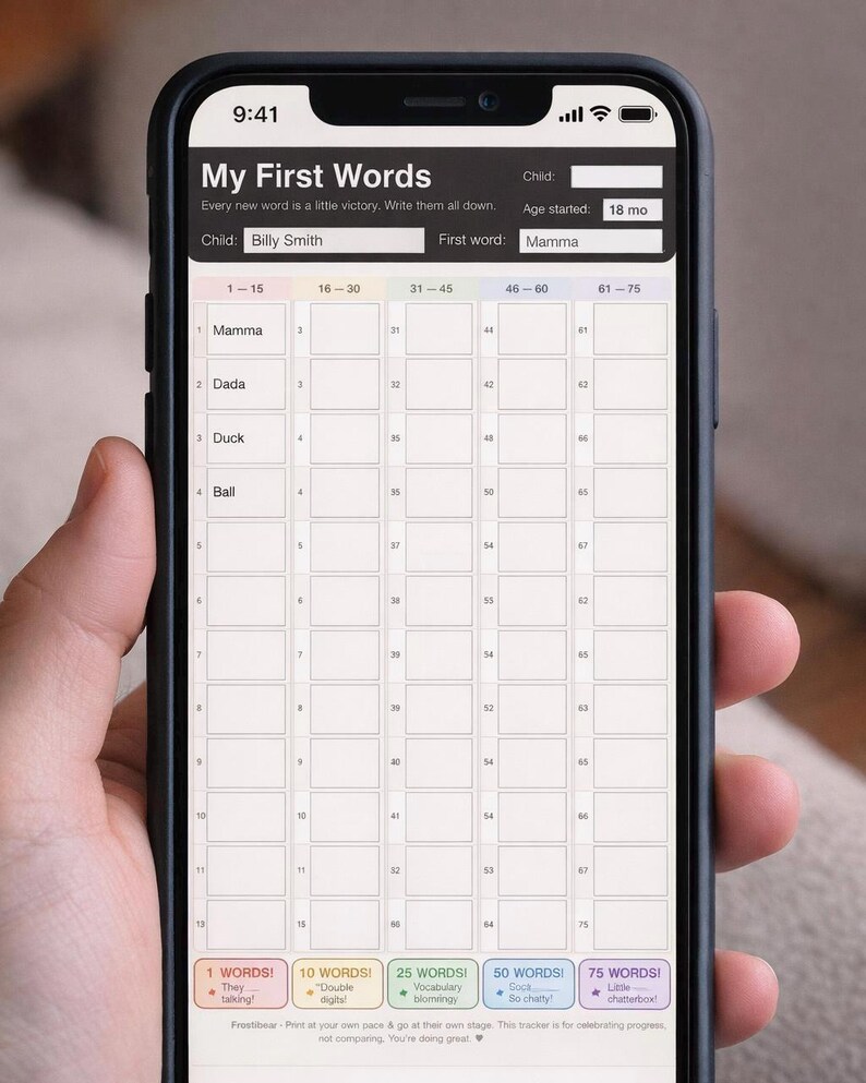 Baby's First Words Log 75-word Speech Planner & Language Milestone ...