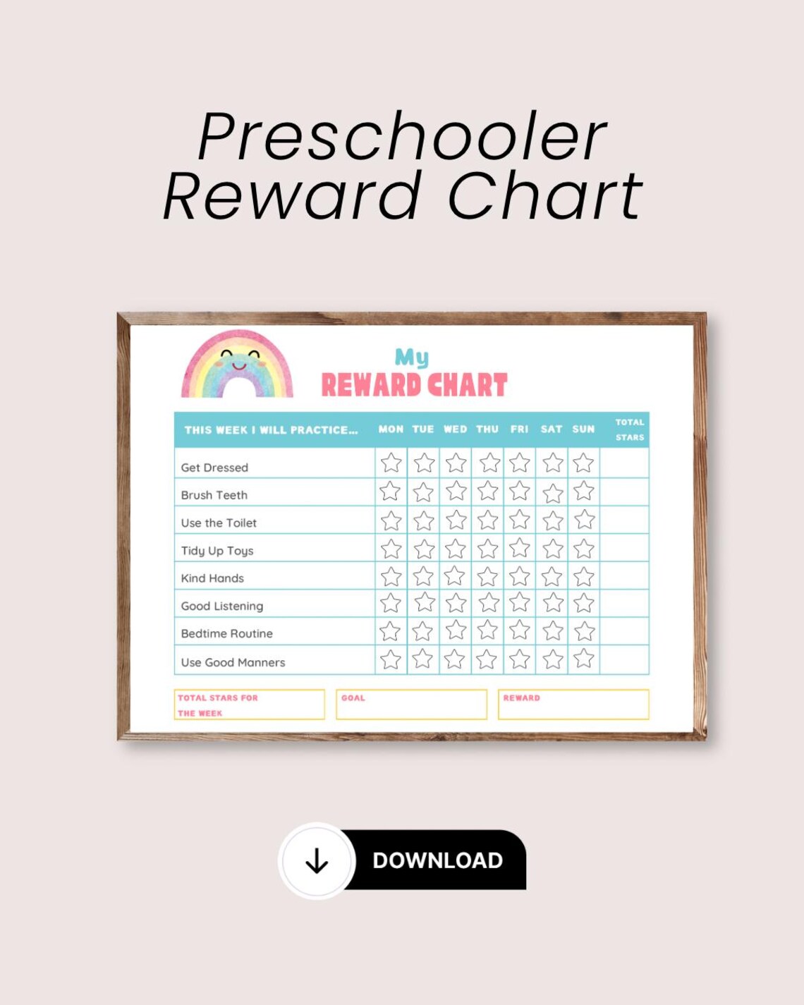 Preschool Reward Chart Printable | Toddler Behavior, Daily Habits (PDF ...