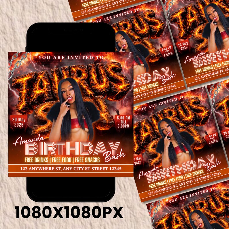 Editable Taurus Birthday Bash Flyer, Taurus Party Invitation ...