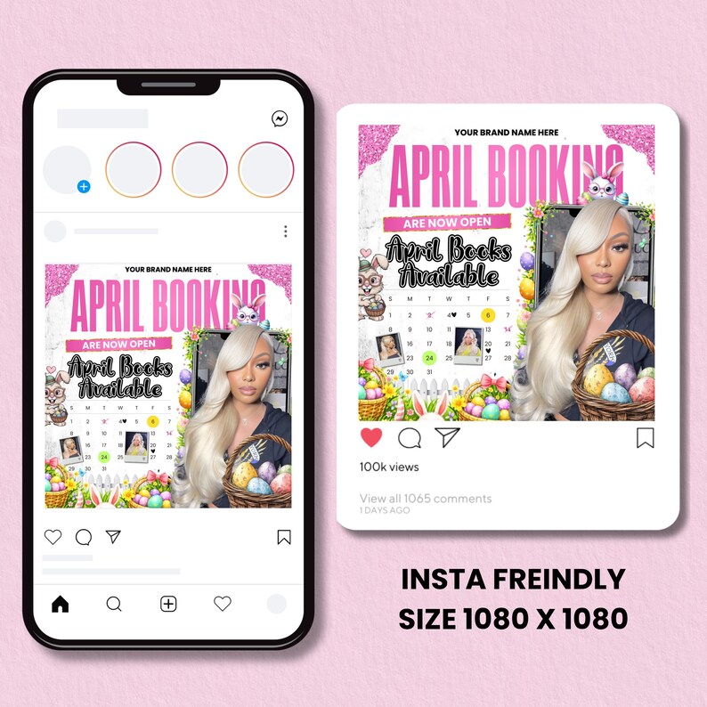 Editable April Booking Flyer, Easter Theme, Calendar & Bunny Design ...