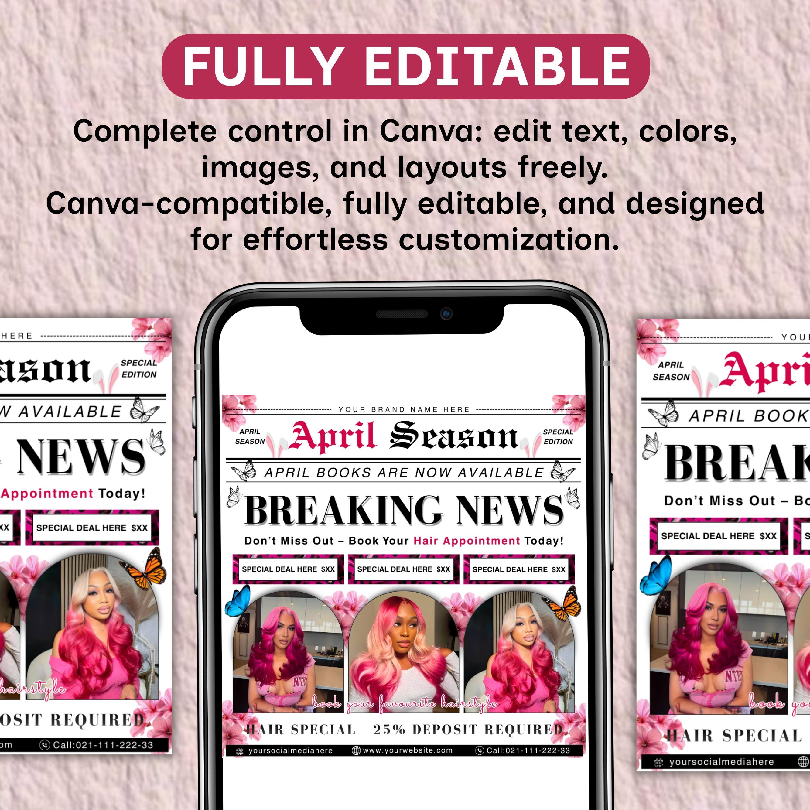 April Booking Flyer Template, Hair Stylist Promotion Poster, Beauty ...