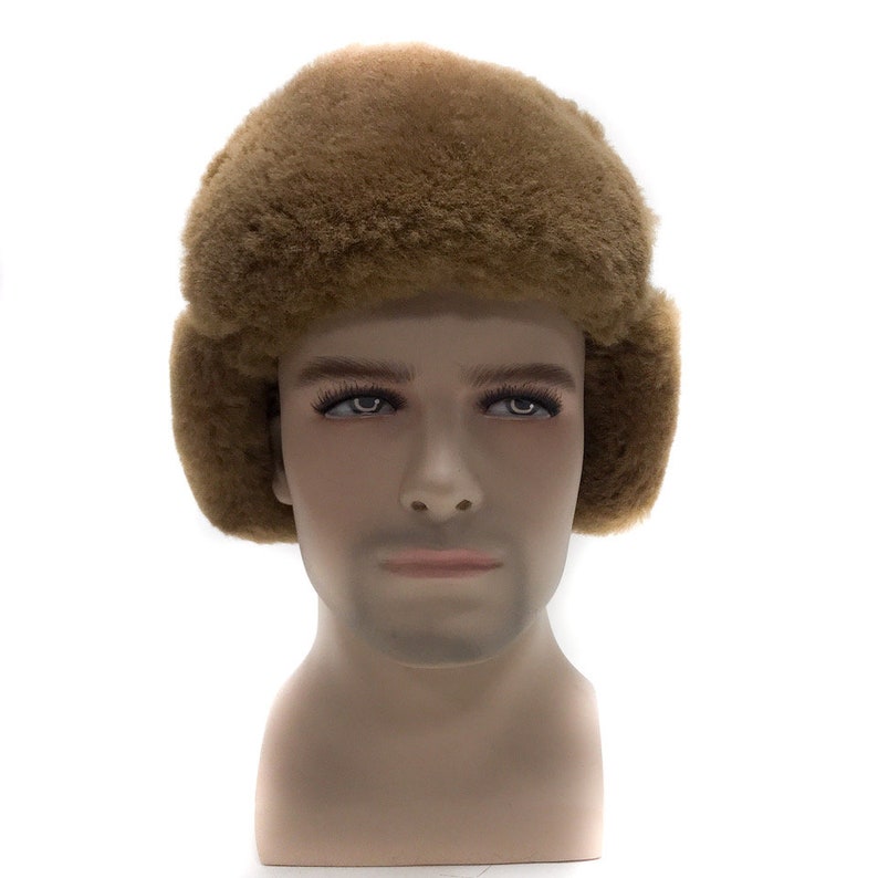 Sheepskin Trapper Ushanka Aviator Russian Fur Hat Unisex PEACH BROWN ...