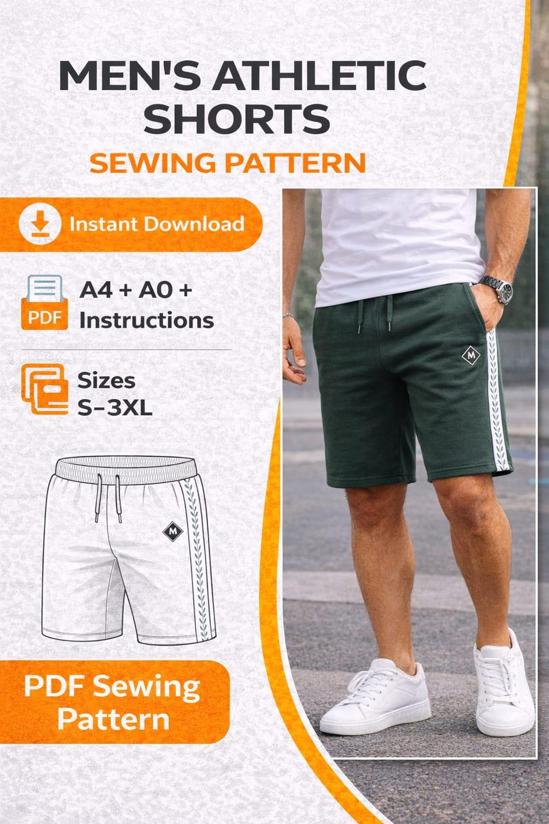 Men’s Athletic Shorts Sewing Pattern PDF | Sport Shorts Pattern ...
