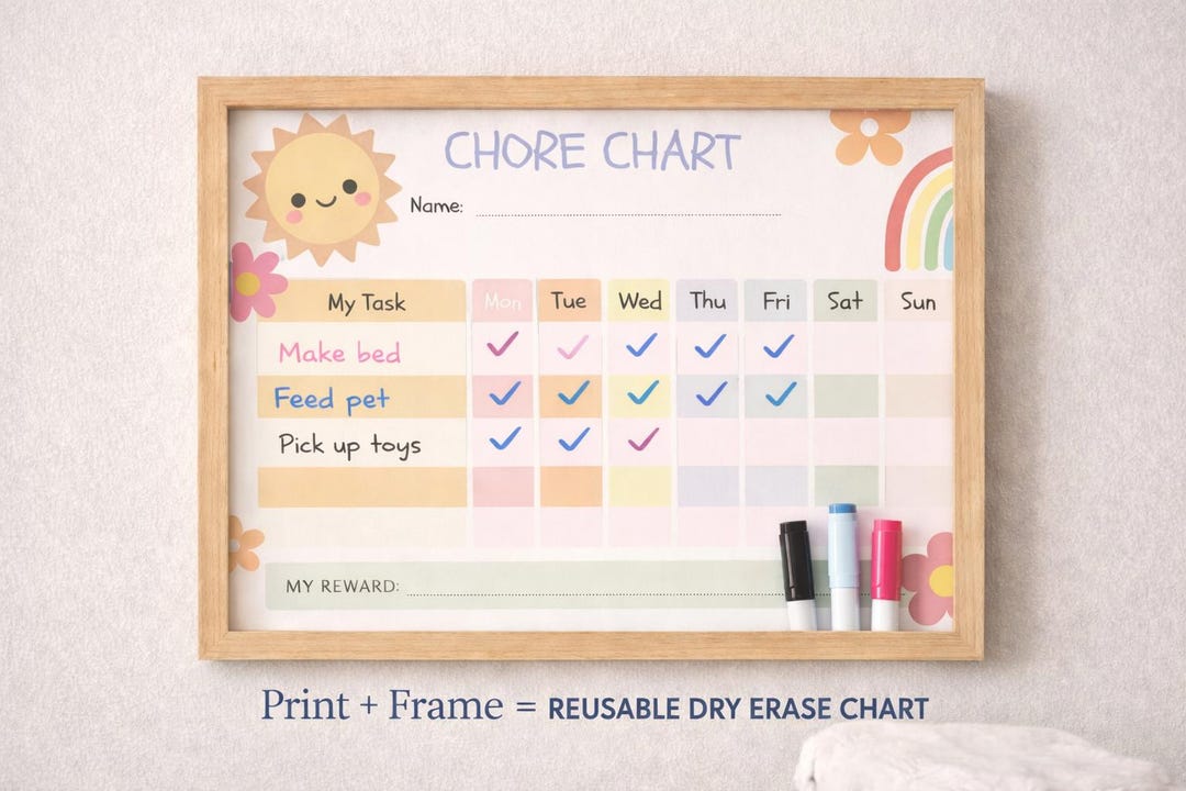 Kids Chore Chart Printable | Editable Weekly Reward Chart | Dry Erase ...