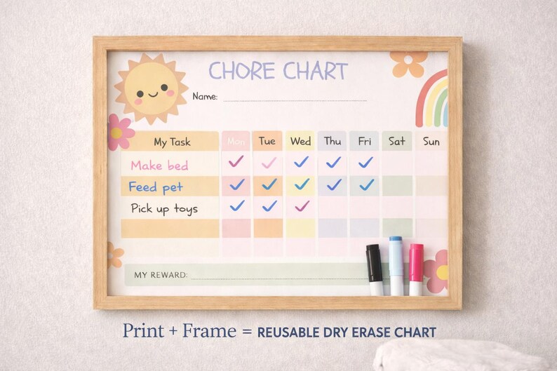 Kids Chore Chart Printable | Editable Weekly Reward Chart | Dry Erase ...